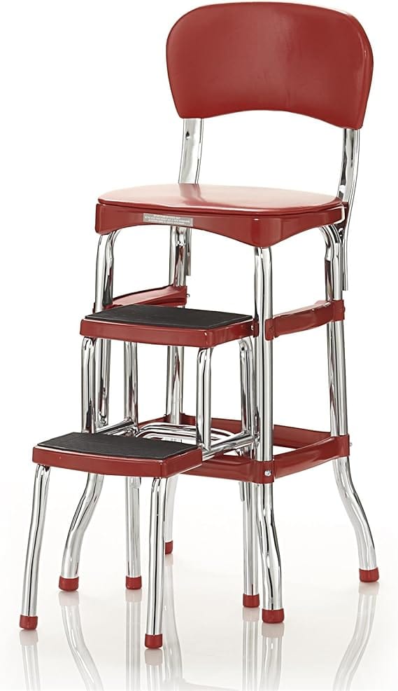 Retro Counter Chair/Step Stool, Sliding, Red– Centerline Dynamics