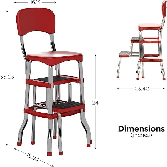 Retro Counter Chair/Step Stool, Sliding, Red– Centerline Dynamics