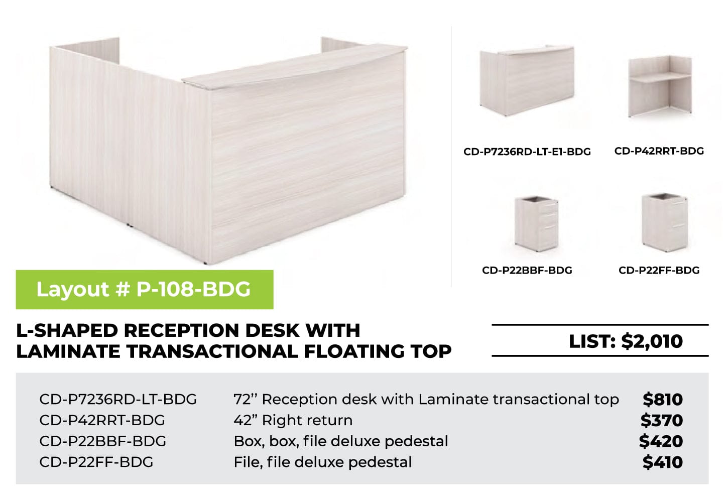 CorpDesign L-Shaped Reception Desk w/ Laminate Transactional Floating ...