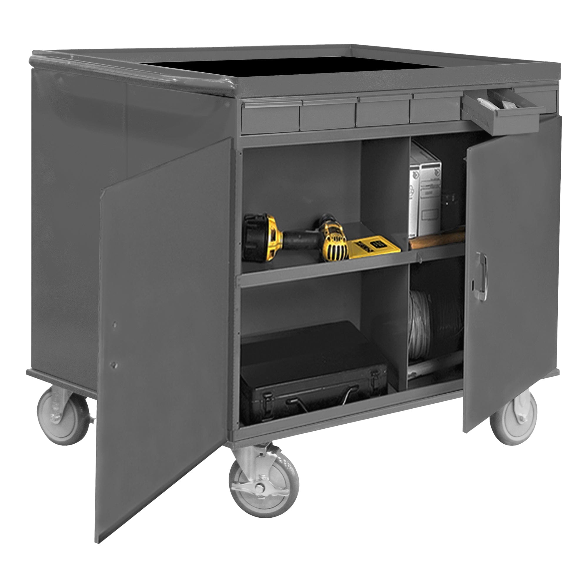Durham 2 Sided Stock Cart, 18 Gauge, 12 Bin Openings, 12 Drawers, Gray ...