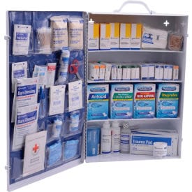First Aid Kit, 100-150 Person, 2015 ANSI Compliant, 4-Shelf Steel Cabi ...