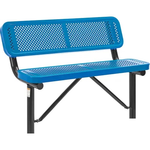 4' Outdoor Steel Bench w/ Backrest, Perforated Metal, In Ground Mount ...