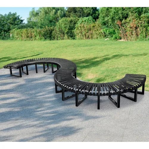 Outdoor Curved Bench Steel Slat Full Circle Black Global Industrial