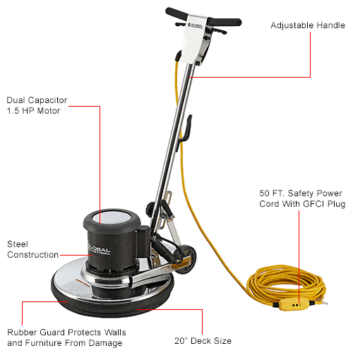 Global Industrial™ Low Speed Floor Machine, 20" Cleaning Path ...