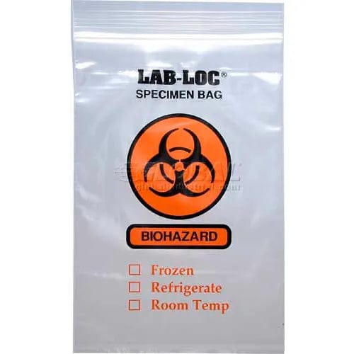 Reclosable 3-Wall Specimen Transfer Bag (Biohazard), 12" x 15", Clear ...