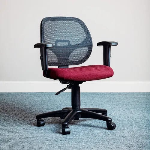 Mesh Office Chair With Mid Back & Adjustable Arms, Fabric, Red ...
